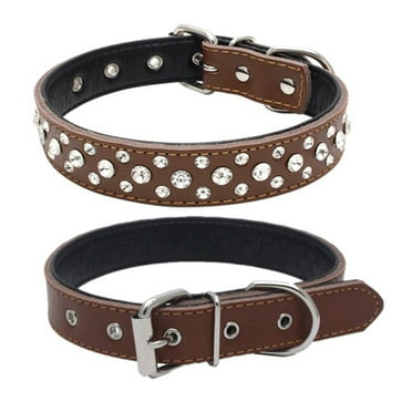 Pet Artist Soft Leather Pet Dog Collar Gold Rivet Studded Adjustable ...