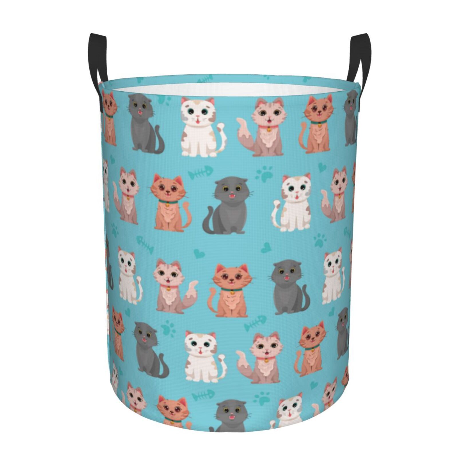 Glamorous Cute Cartoon Cat Round Laundry Basket, Laundry Hamper with ...
