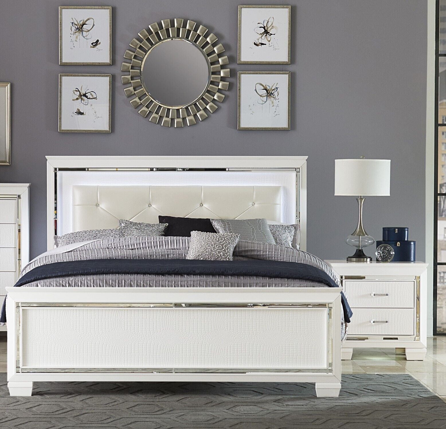 Glamorous Design Bedroom Furniture 3pc Set Full Bed Button-Tufted LED ...