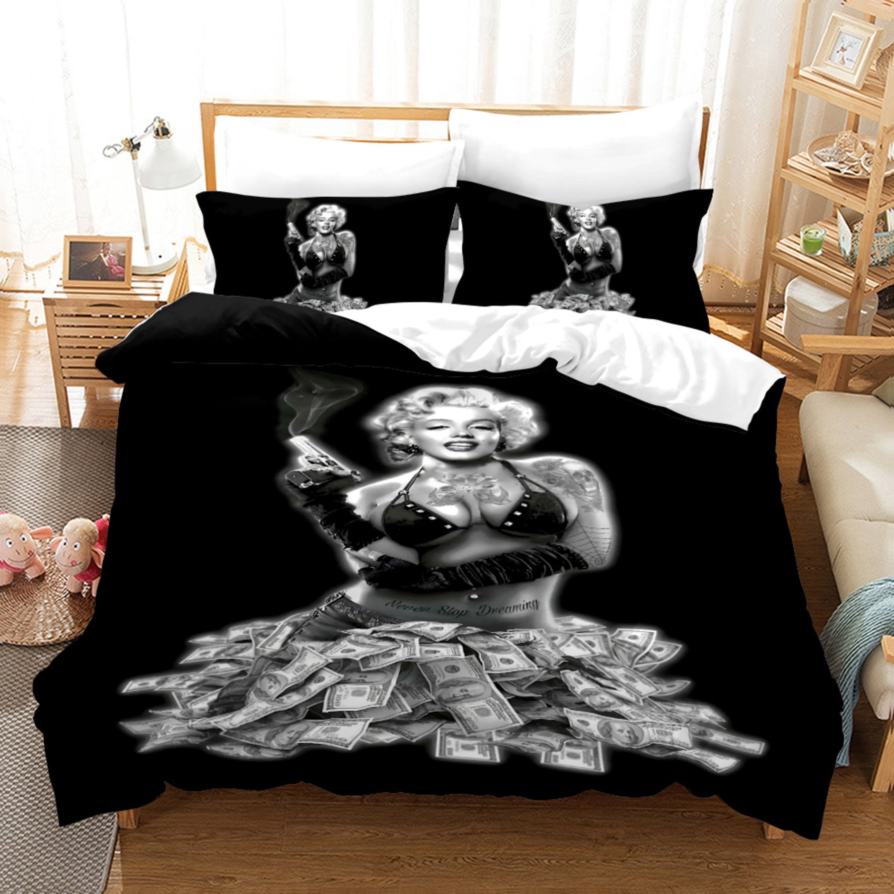 Glamorous Gangster Black Bedding Set Edgy Grayscale Design with Tattoos ...