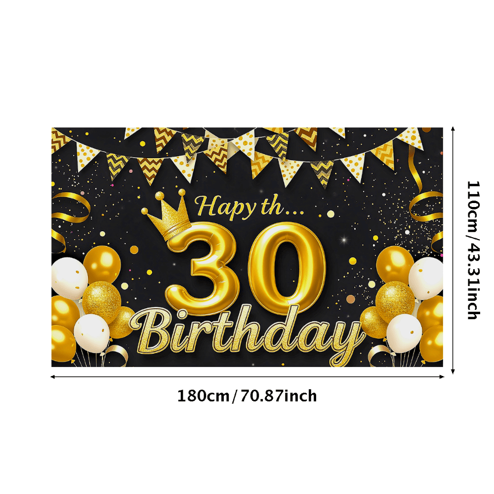 Glamorous Glittery 30th Birthday Banner with Crown Balloons and ...