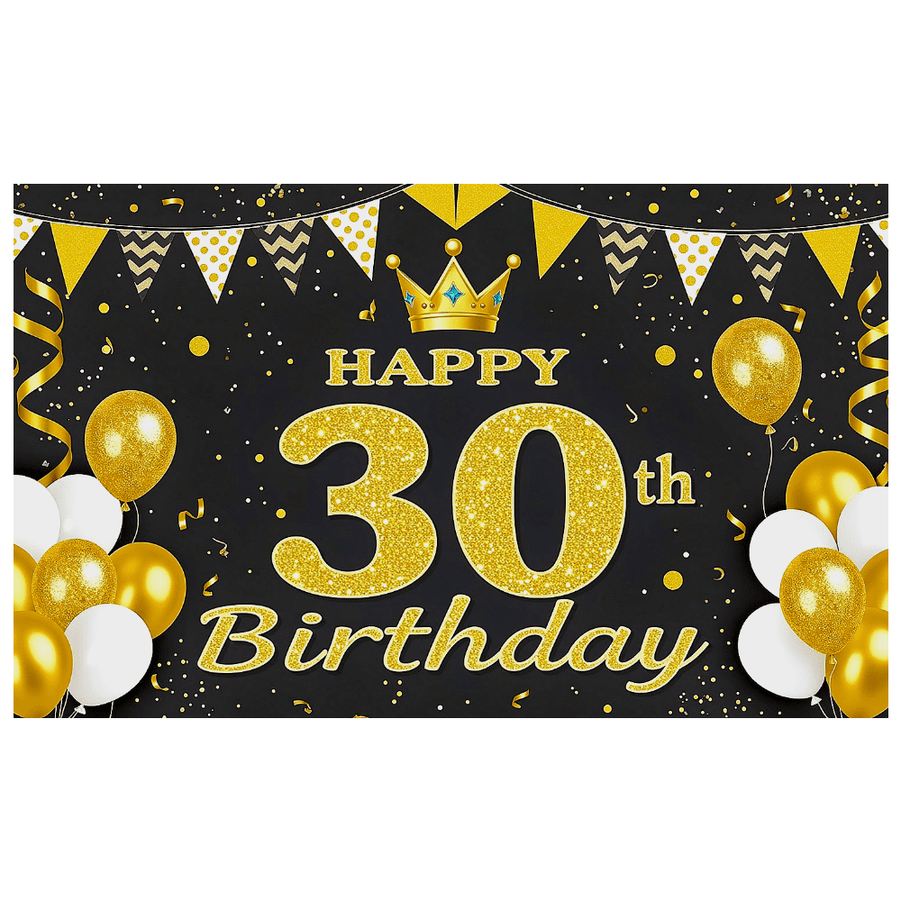 Glamorous Glittery 30th Birthday Banner with Crown Balloons and ...