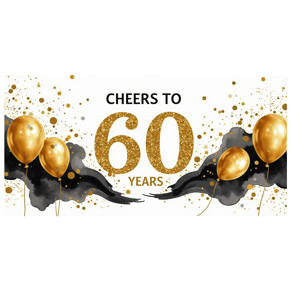 Glamorous Glittery 60 Years Celebration Banner Backdrop Party Supplies ...