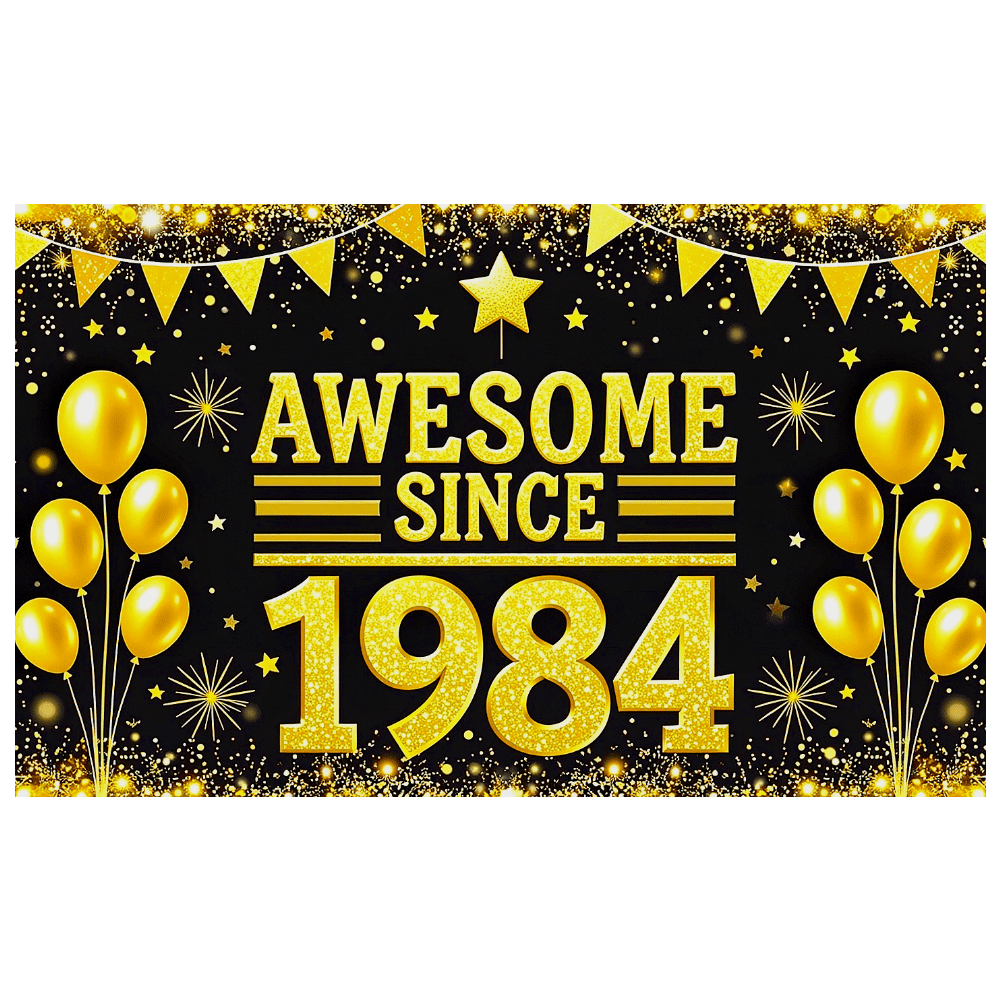 Glamorous Glittery Gold Awesome Since 1984 Banner Backdrop Party ...