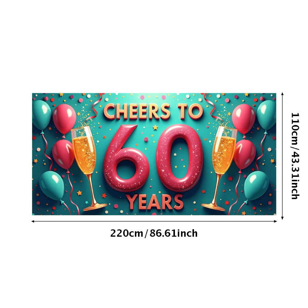 Glamorous Gold 60 Years Backdrop Banner, Cheerful Party Decor ...