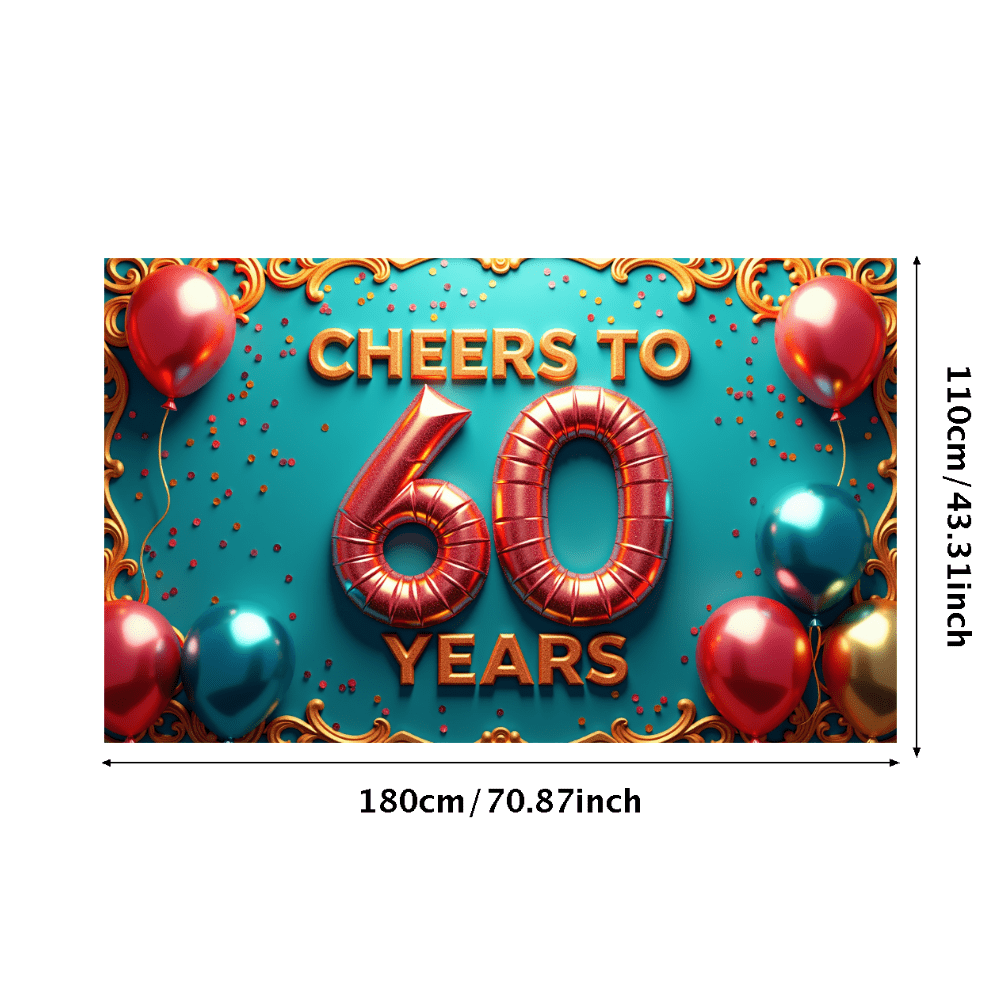 Glamorous Gold 60 Years Backdrop Banner, Cheerful Party Decor ...