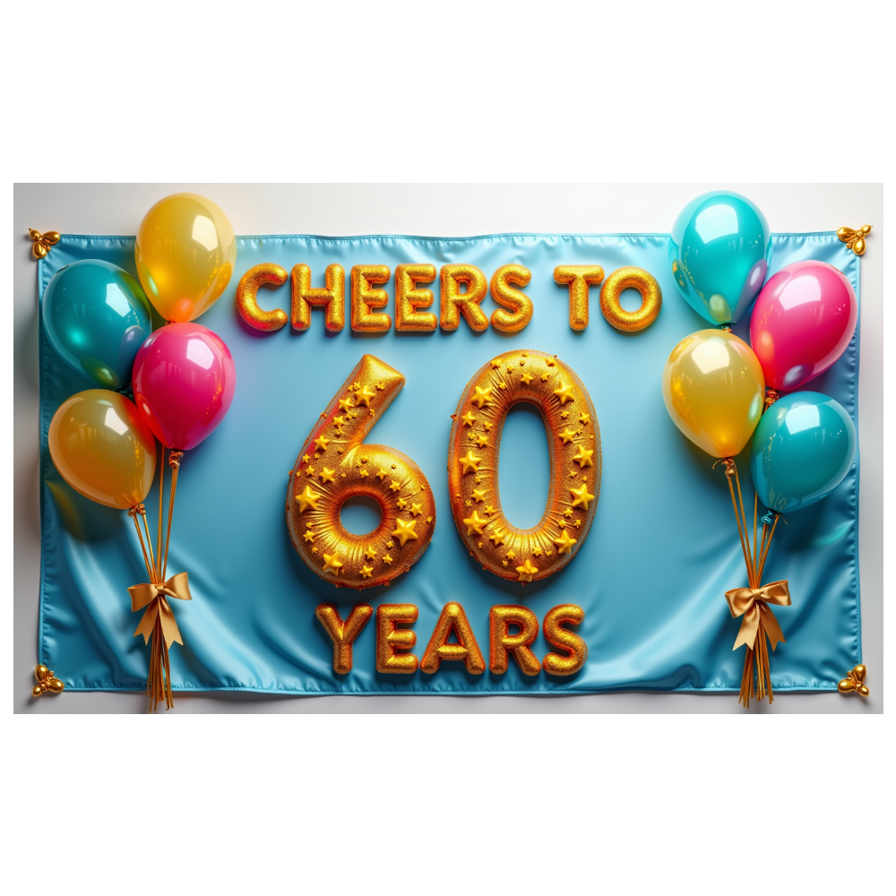 Glamorous Gold 60 Years Backdrop Banner, Cheerful Party Decor ...