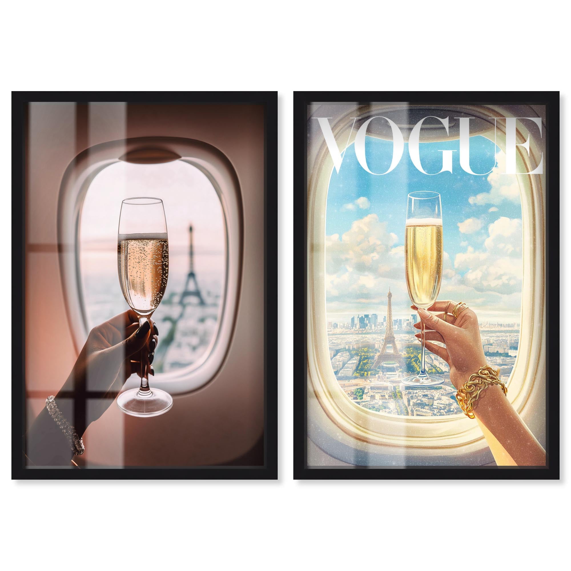 Glamorous Parisian Toast 2 Panel Set Shadowbox Print Fashion Wall Art ...