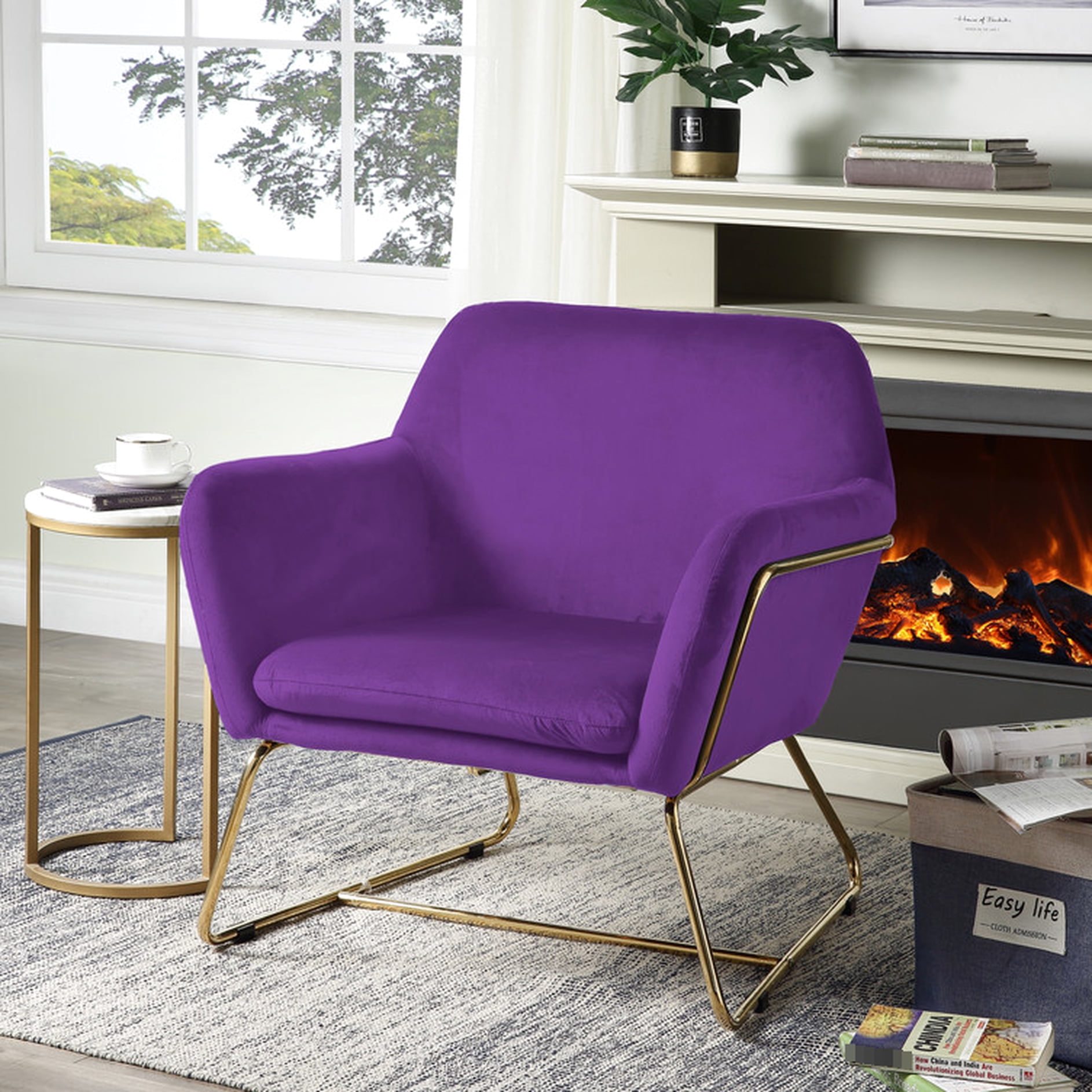 Glamorous Purple Velvet Accent Chair With A Soft Upholstery - 29.5 ...