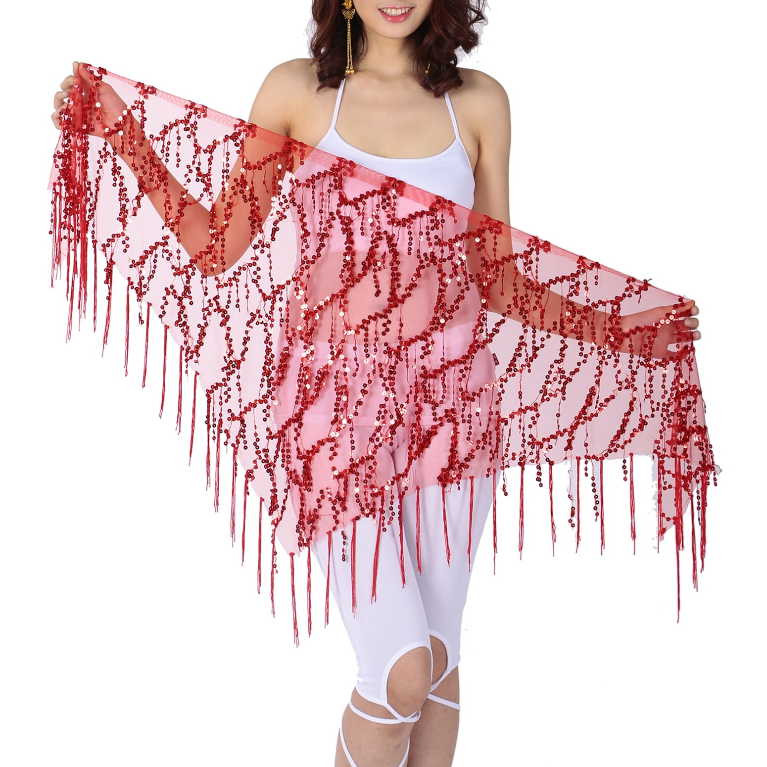 Glamorous Sequin Fringe Mesh Belly Dance Hip Scarf Evening Out Class ...