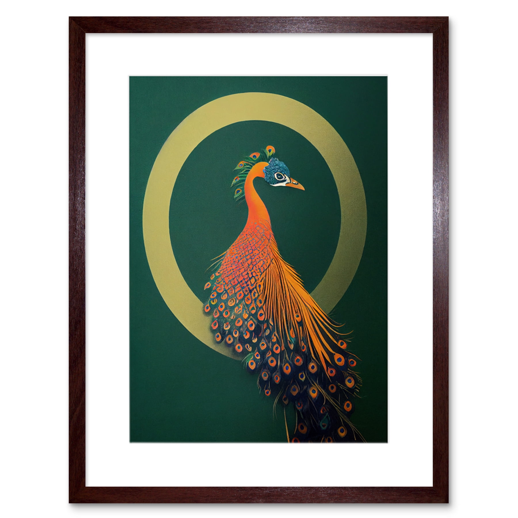 Glamorous Stylish Chic Modern Peacock Illustration Green Gold Orange ...
