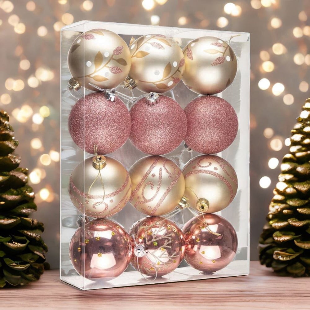 Glamorous and Cute Shiny Pink and Rose Gold Christmas Ornament Set ...