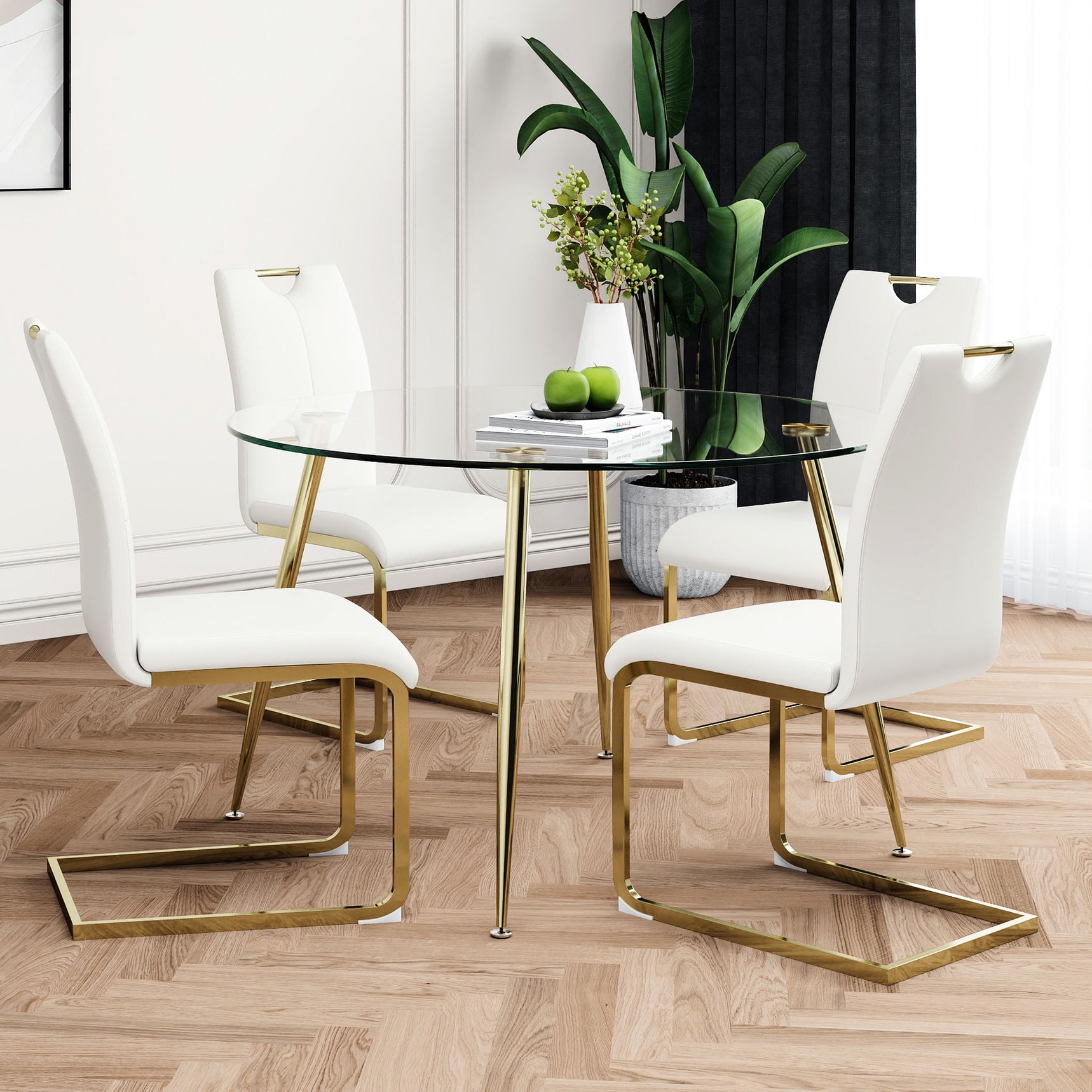 Glamorous and Practical - Ultra Modern Dining Table Set with White PU ...
