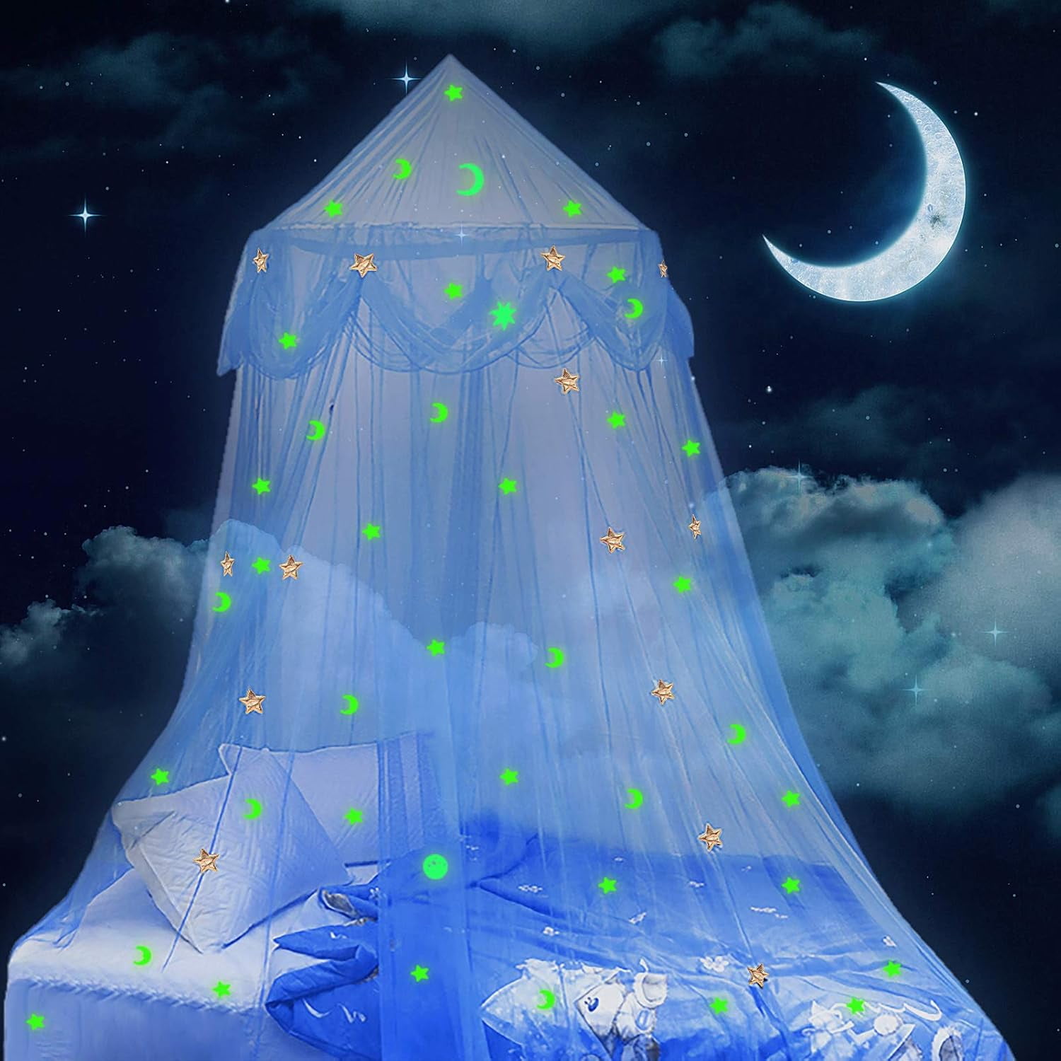 Glamorstar Bed Canopy for Girls Princess Mosquito Net Glow in The Dark ...