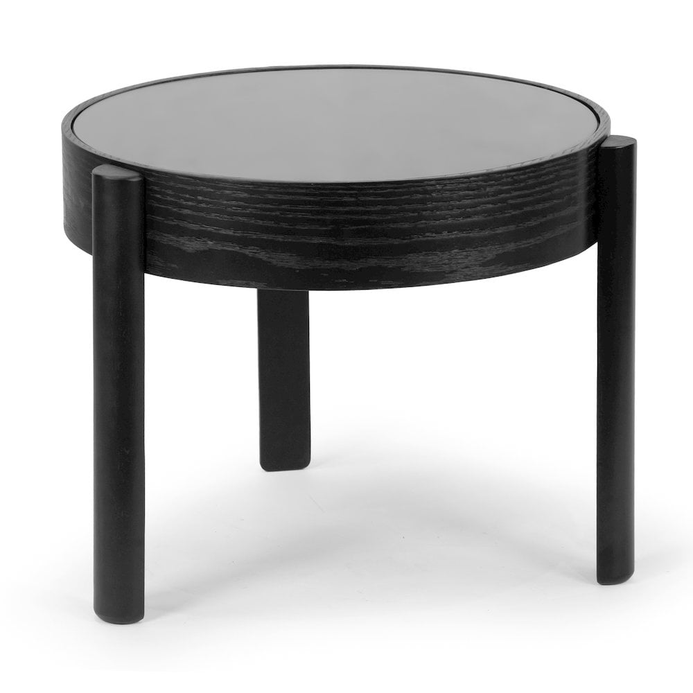 Glamour Home Anika Round Engineered Wood & Glass Side Table in Black ...