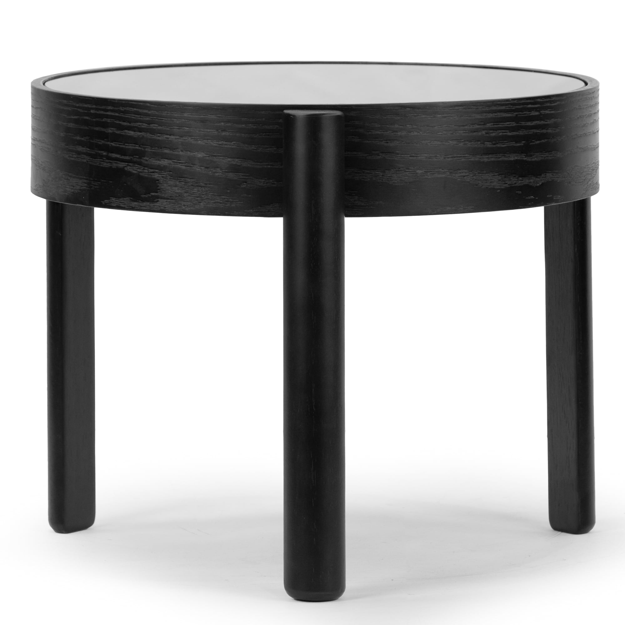 Glamour Home Anika Round Engineered Wood & Glass Side Table in Black ...