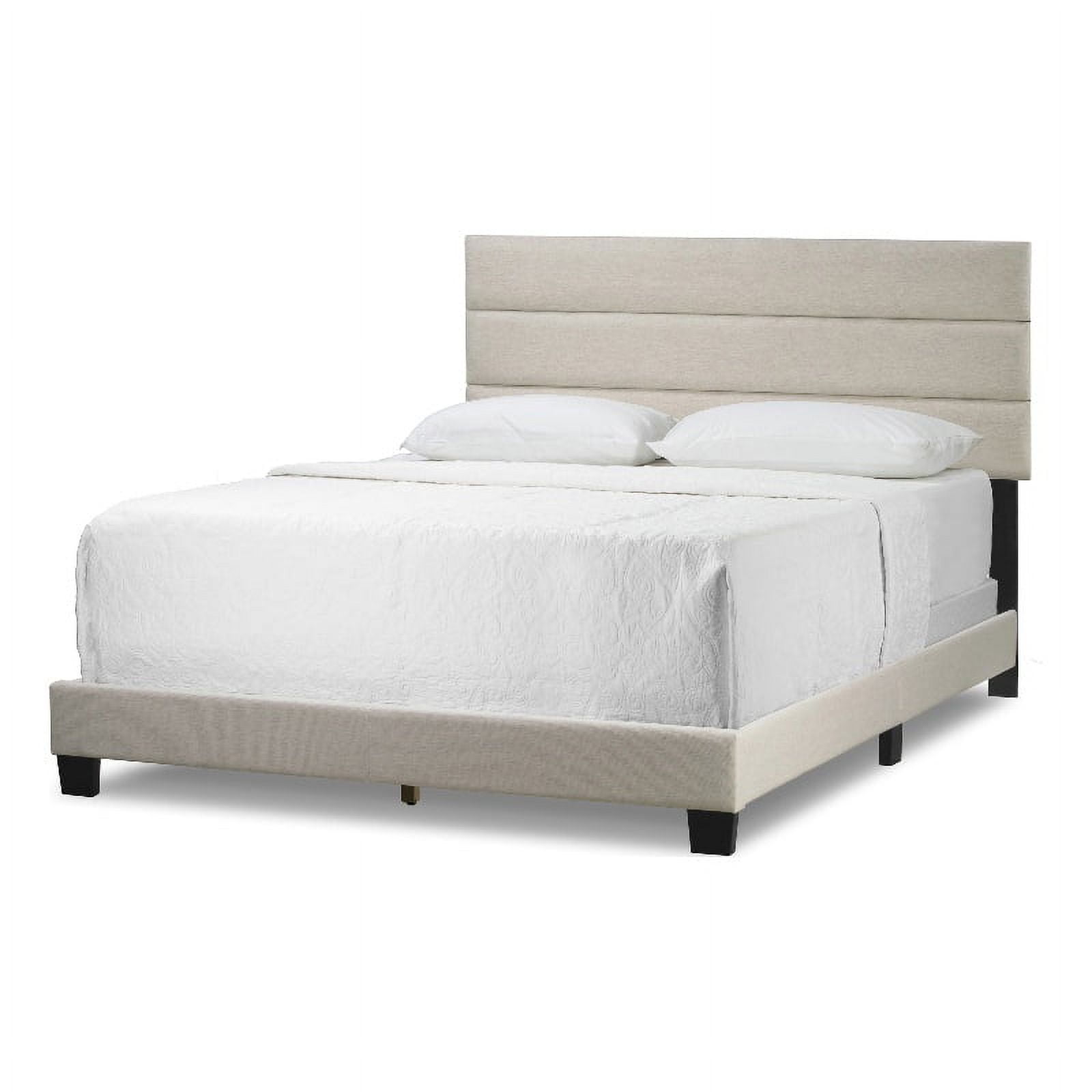 Glamour Home Aris Fabric King Bed with Line Stitching Tufting in Beige ...