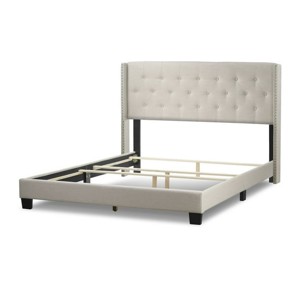 Glamour Home Asali King Bed with Button Tufting and Nail Headed Wings in Beige - Walmart.com