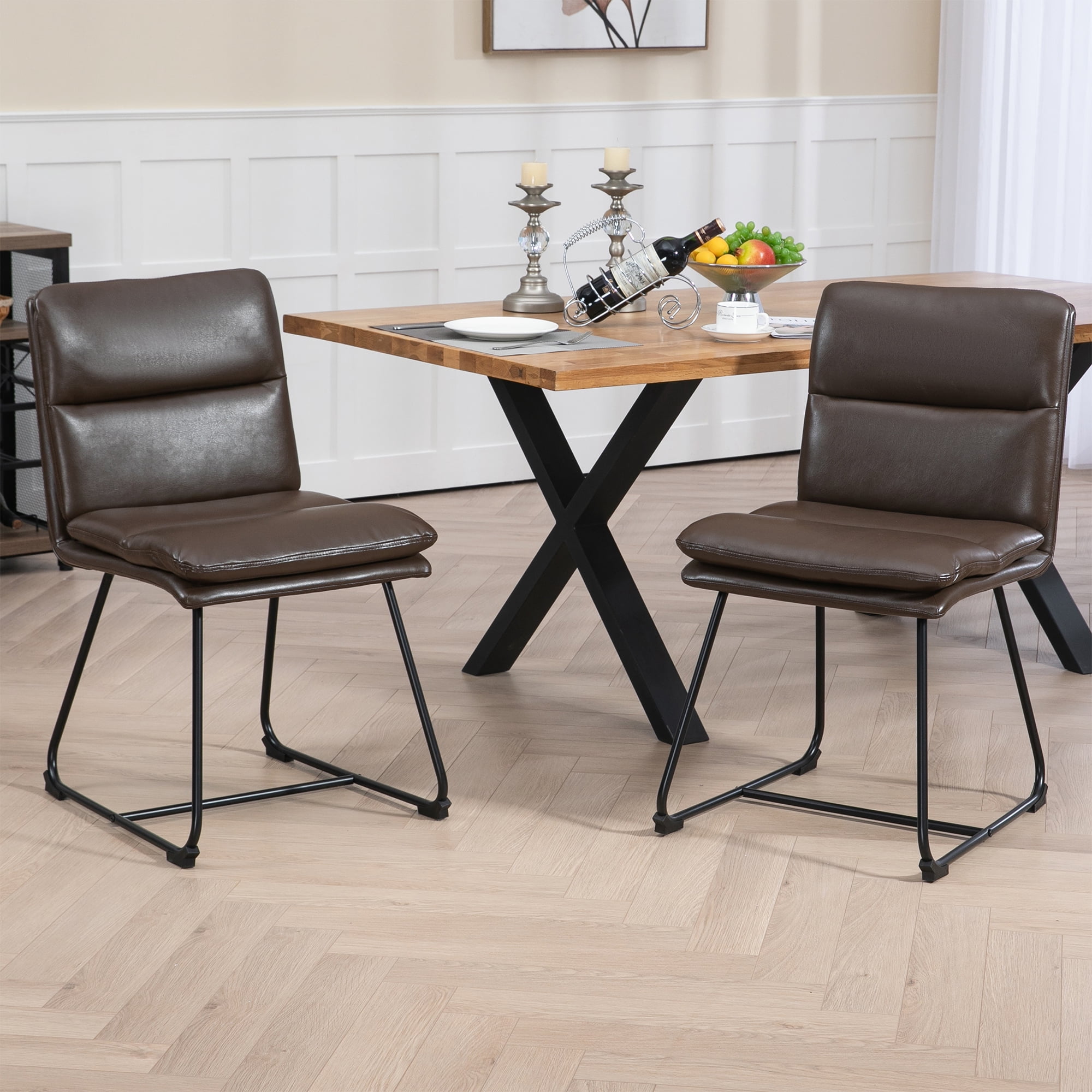 Anwar Light Brown Faux Leather Wide Seating Accent Chair with Metal ...
