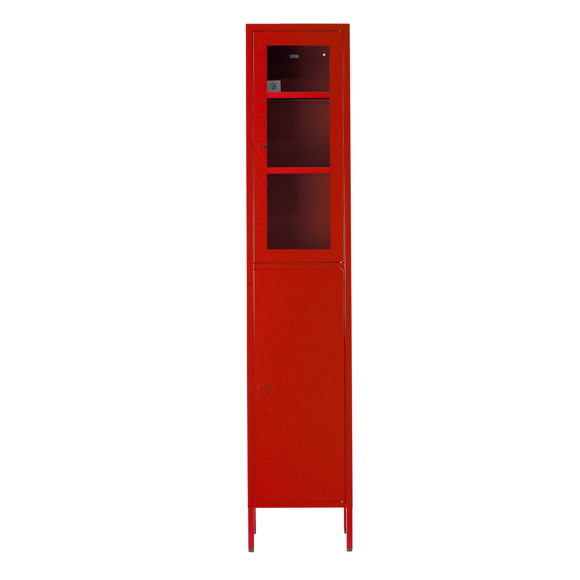 Glamour Home Aviva 71" Modern Metal Cabinet with Clear Door in Red ...