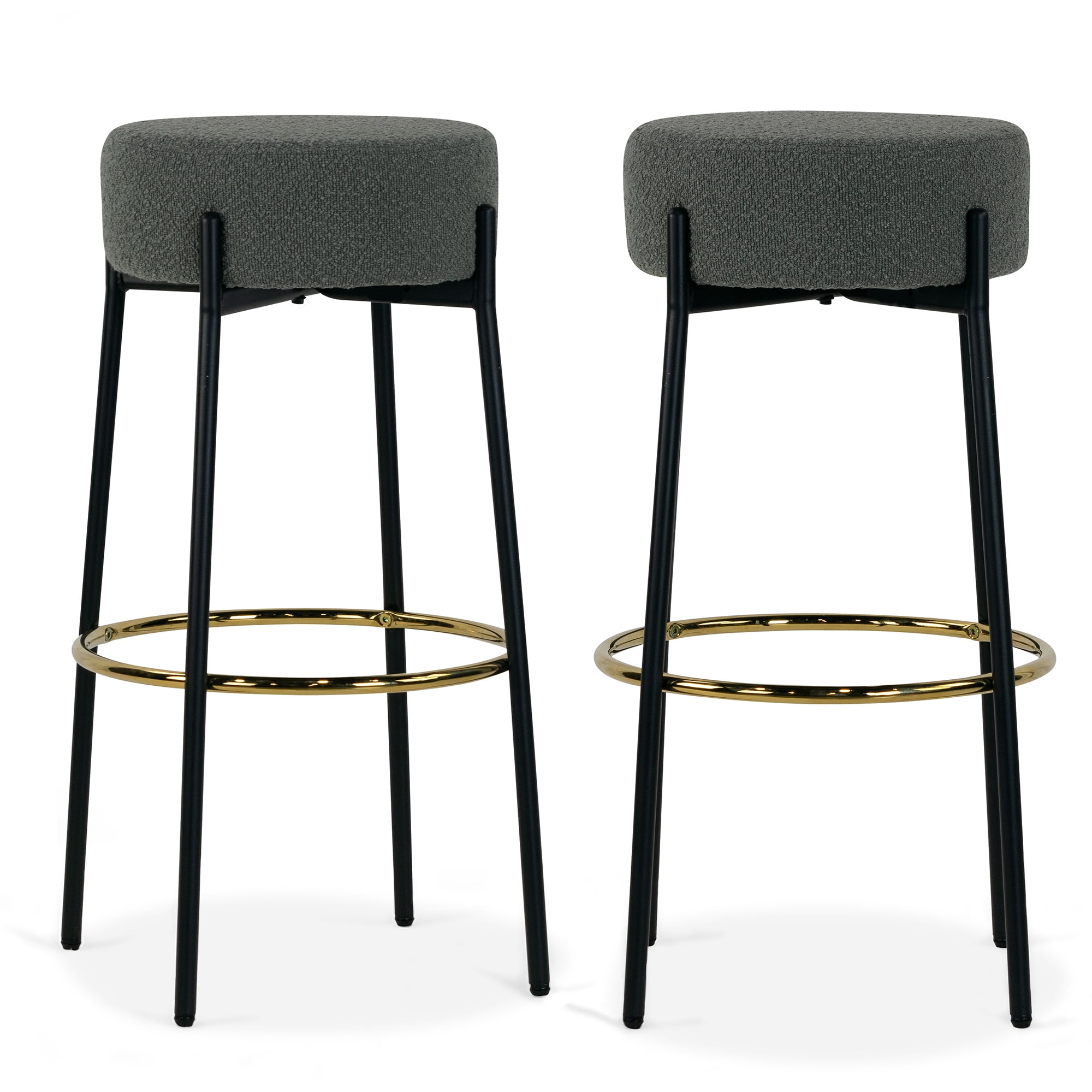 Set of 2 Belita Brown Faux Leather Bar Stool with Black Metal Legs ...