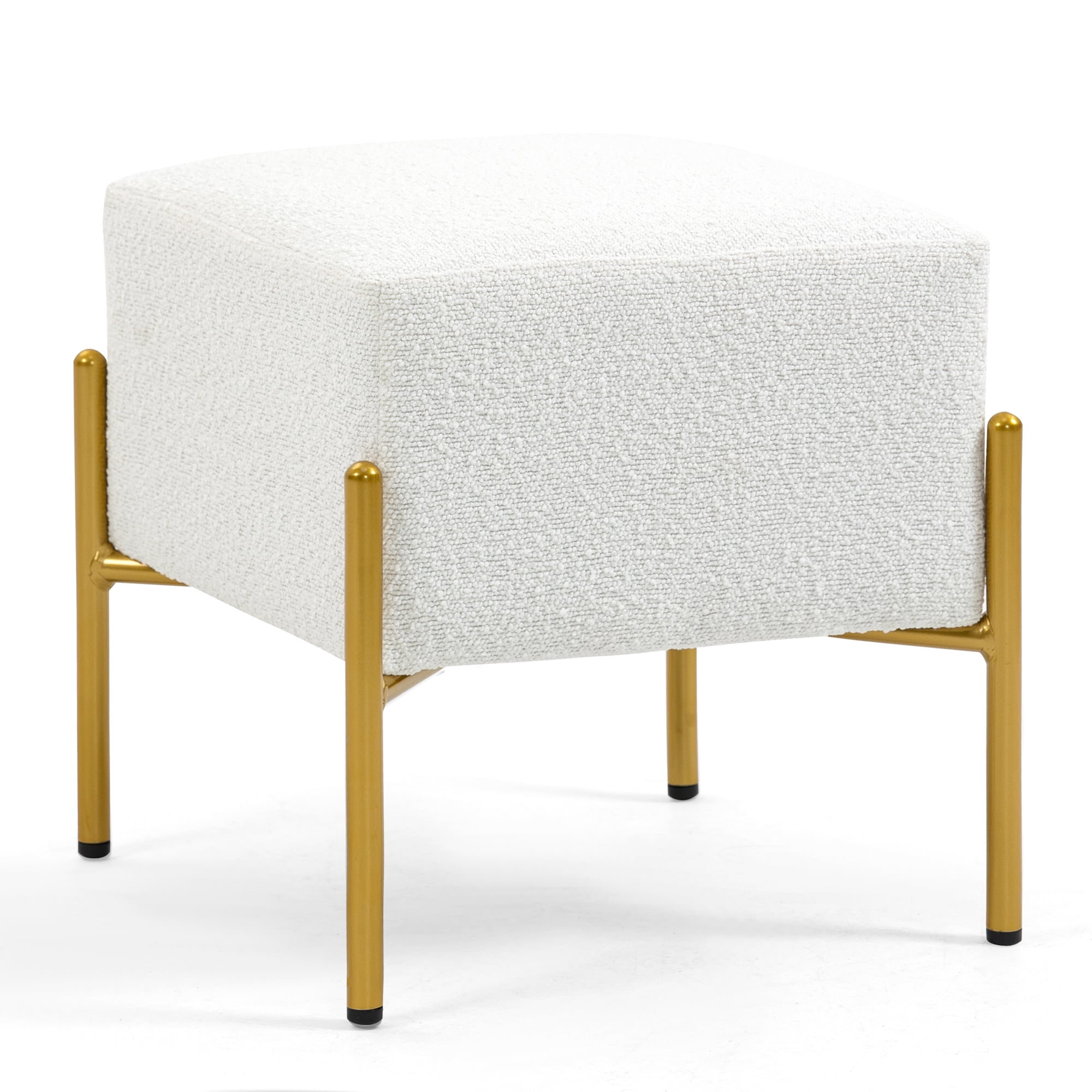Glamour Home Aysha Upholstered Boucle Fabric Ottoman with Gold Accent ...