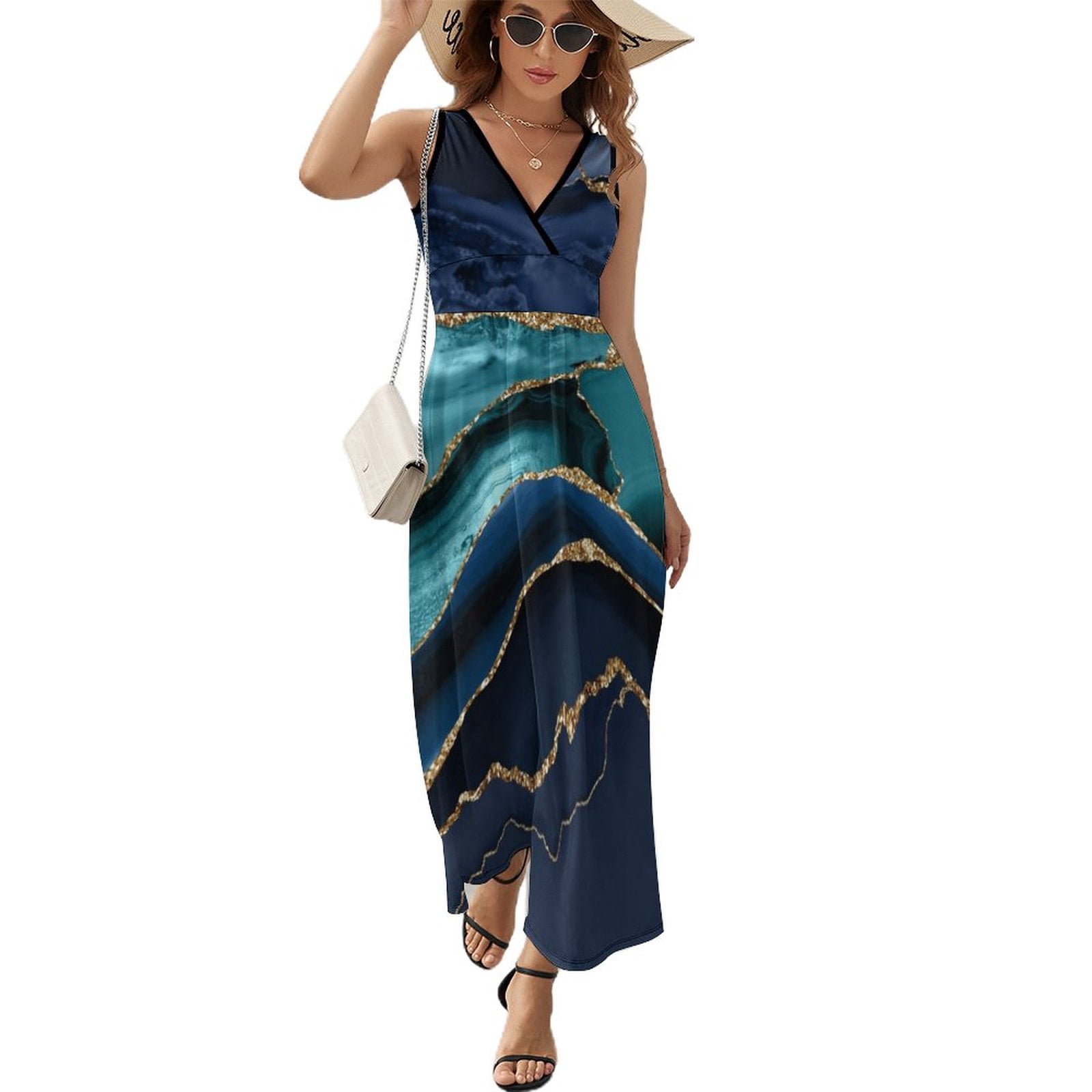 Glamour Ocean Blue Faux Marble Sleeveless Dress wedding dresses for ...