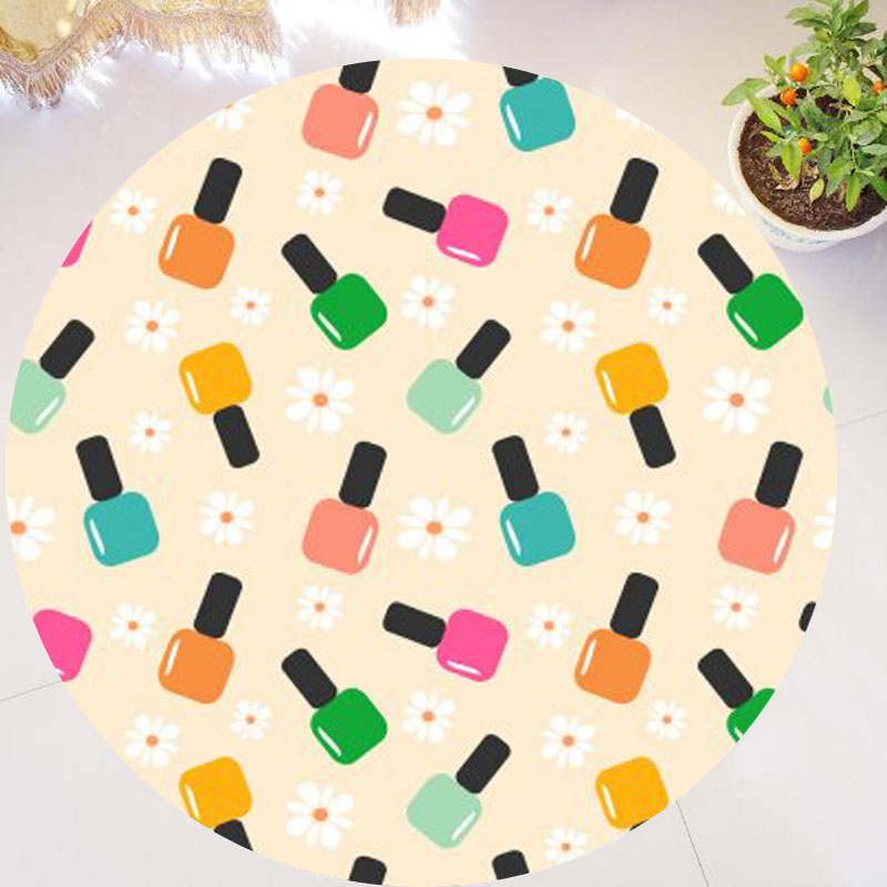 Glamour Stripes Nail Polish and Hearts Makeup Cosmetics Round Area Rug ...