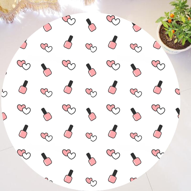 Glamour Stripes Nail Polish and Hearts Makeup Cosmetics Round Area Rug ...