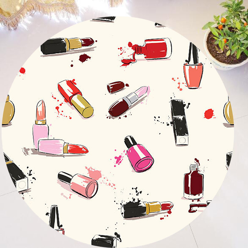 Glamour Stripes Nail Polish and Hearts Makeup Cosmetics Round Area Rug ...