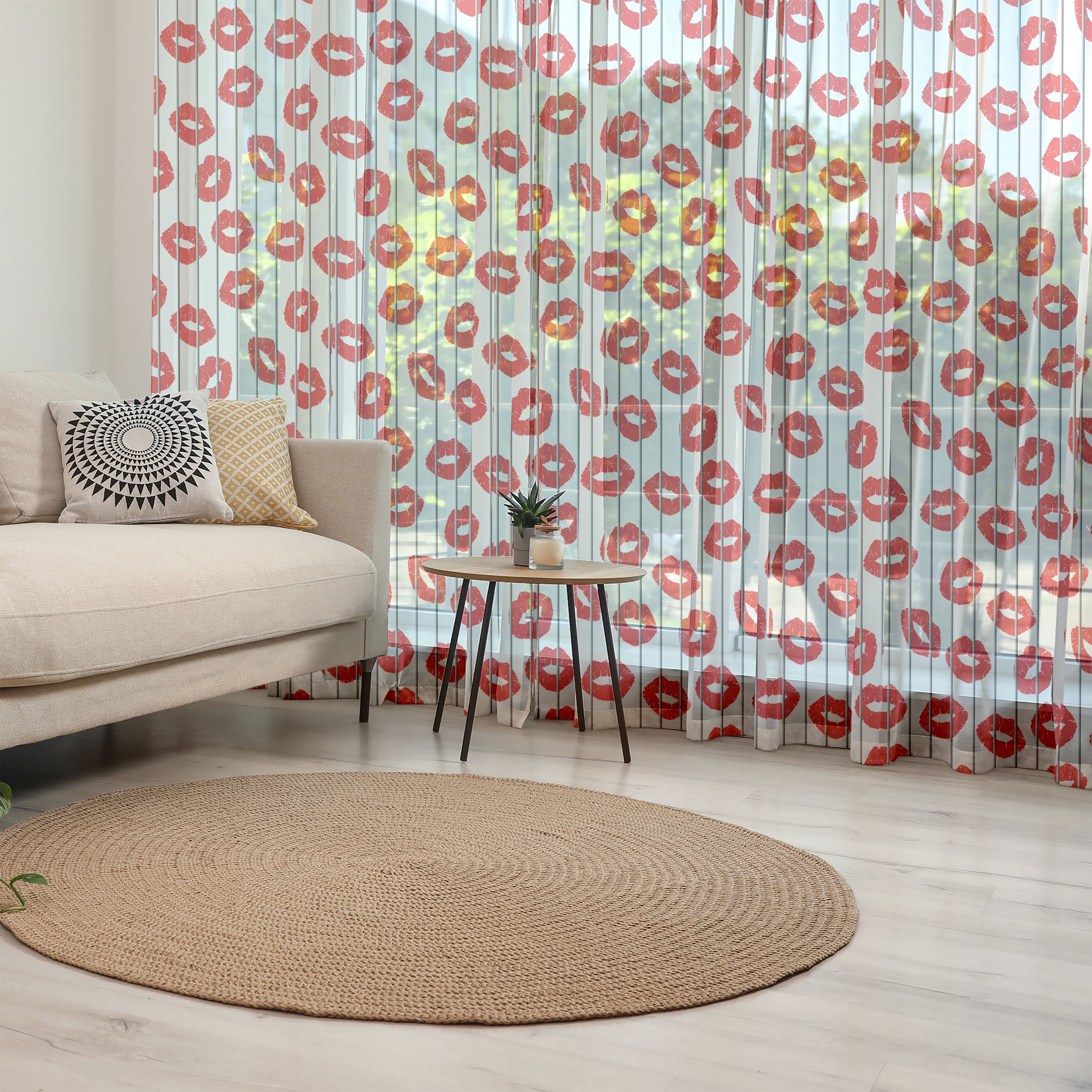 Glamour Tulle Curtains with Rod Pocket, Woman Lips Behind the Bars ...