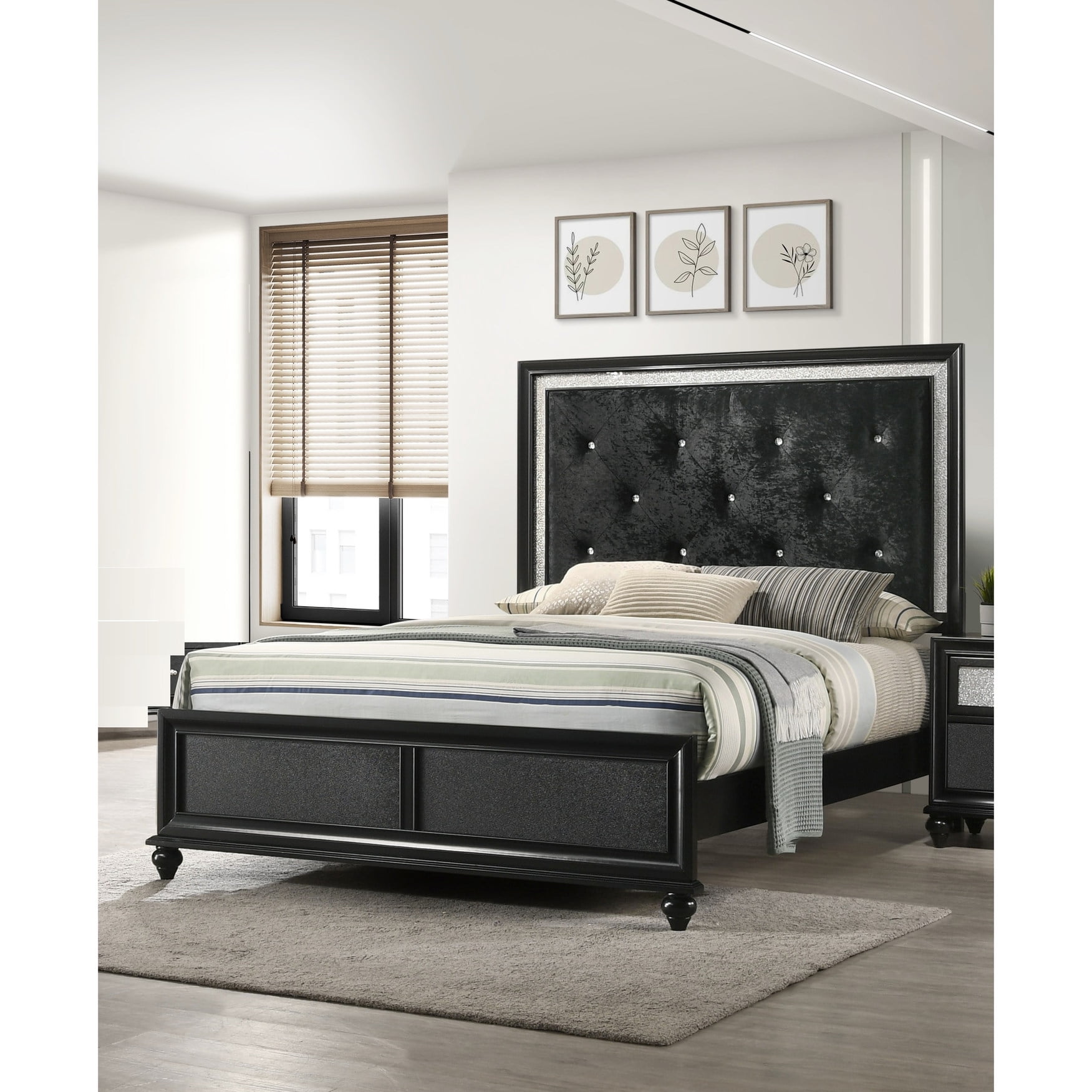 Glamourous Queen Size Bed With Headboard And Solid Wood Frame Panel ...