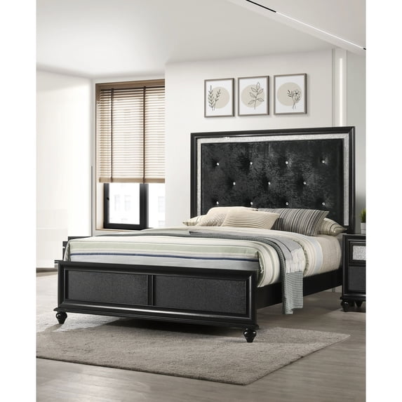 Glamourous Queen Size Bed With Headboard And Solid Wood Frame Panel ...