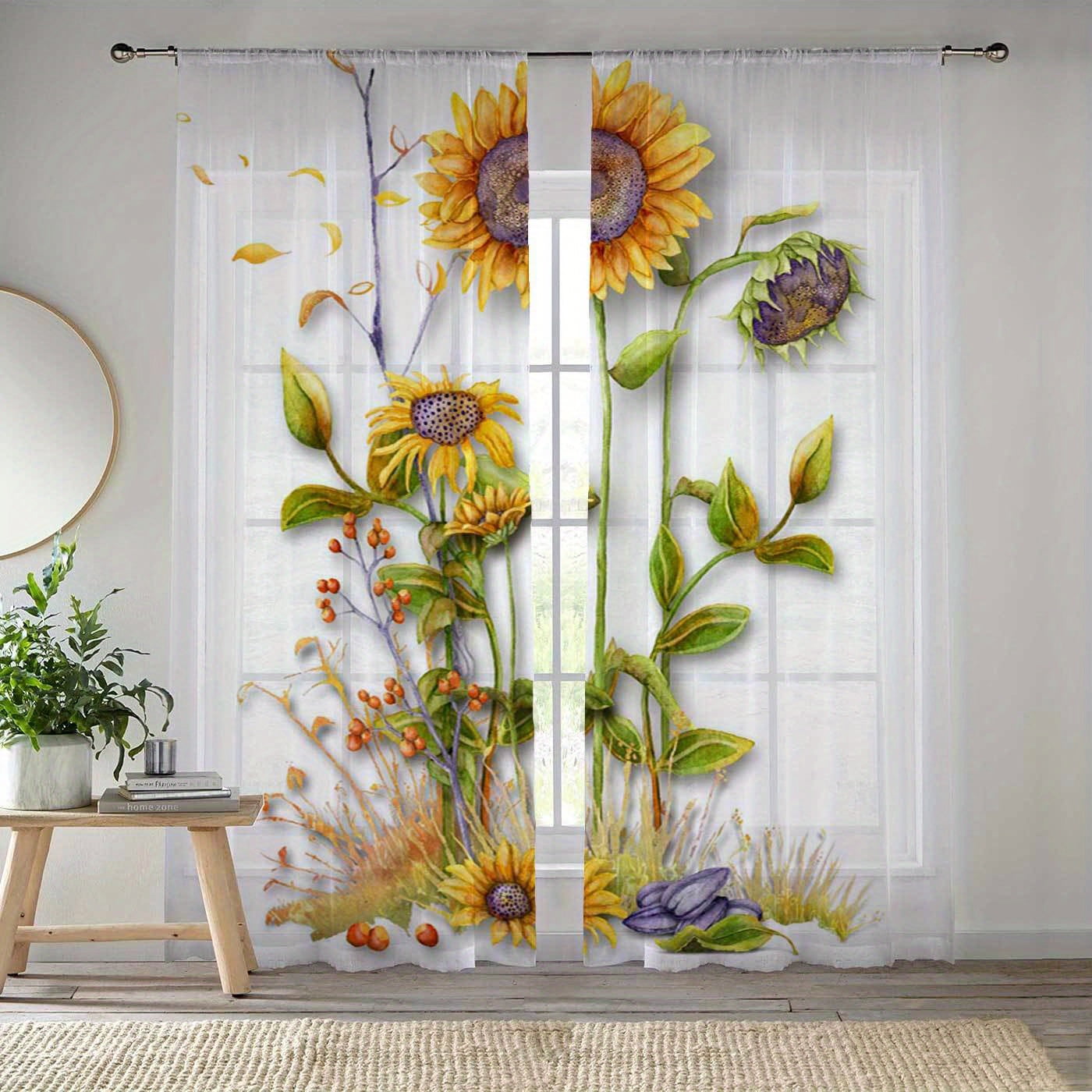 Glamourous Sunflower Print Window Drapes for Living Room and Bedroom ...