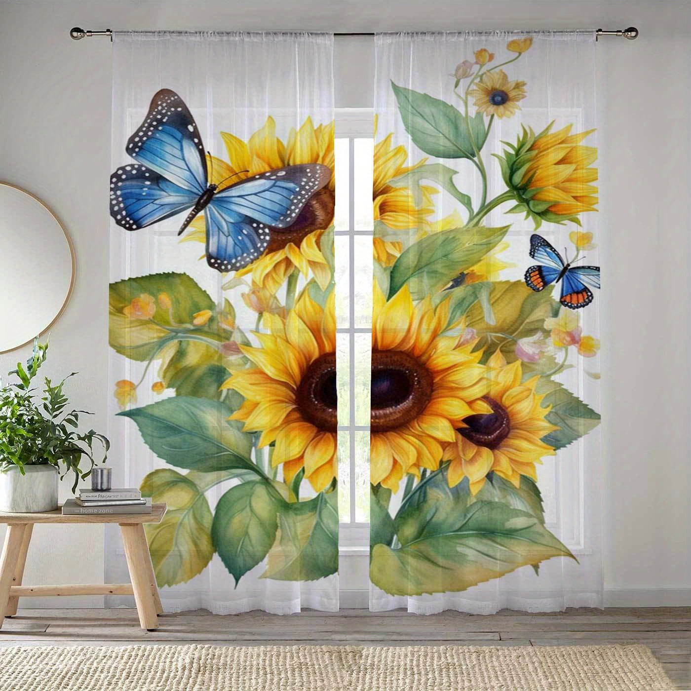 Glamourous Sunflower Print Window Drapes for Living Room and Bedroom ...