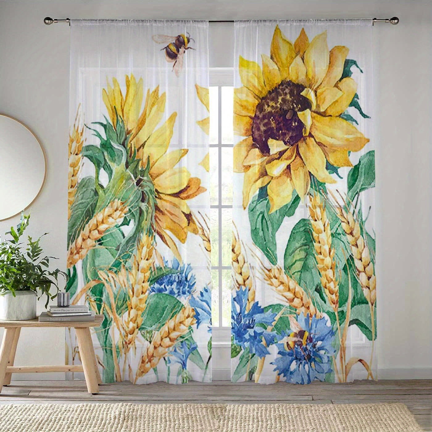 Glamourous Sunflower Print Window Drapes for Living Room and Bedroom ...