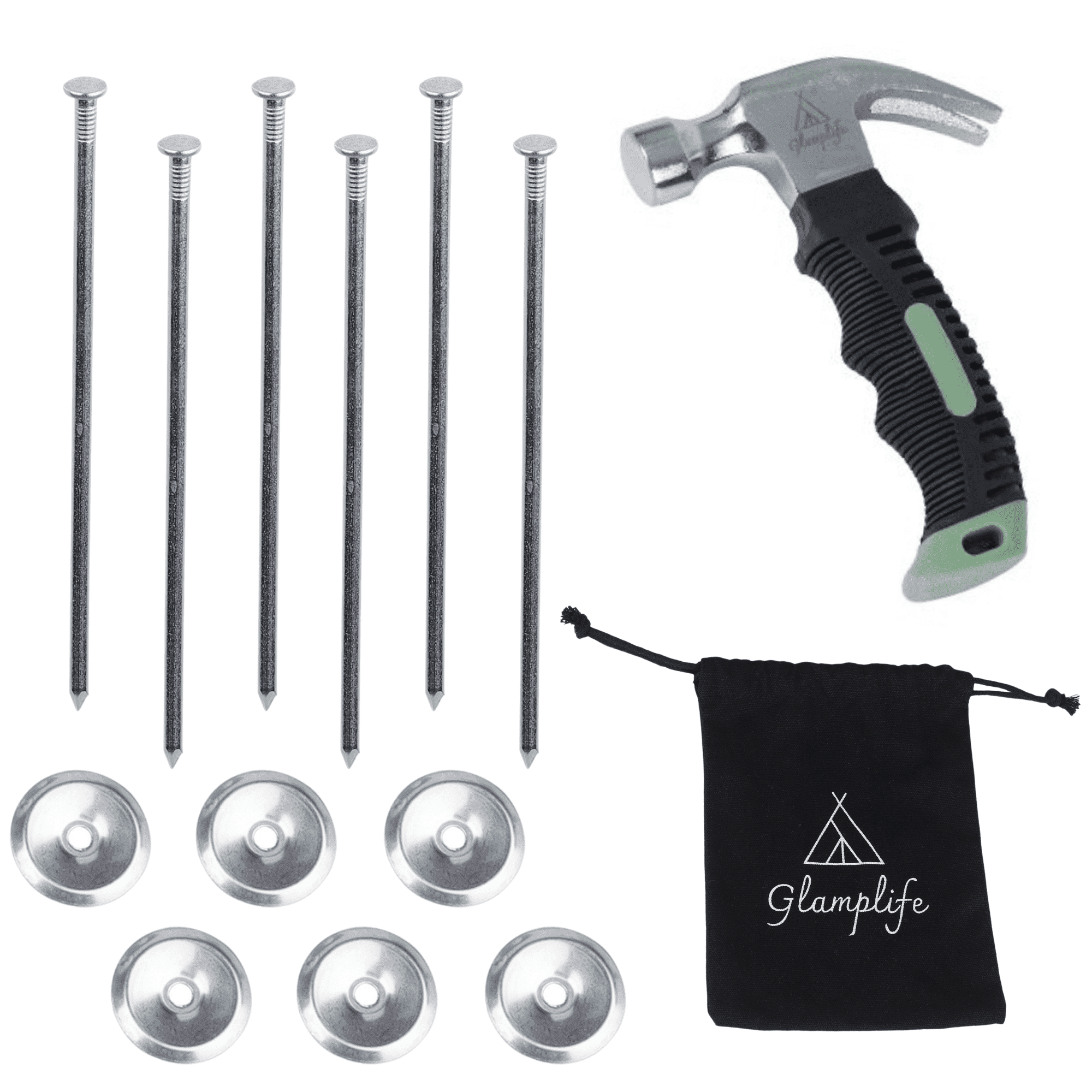 Glamplife Camping Hammer with Stakes | 6 Tent Stakes with Mini Hammer ...