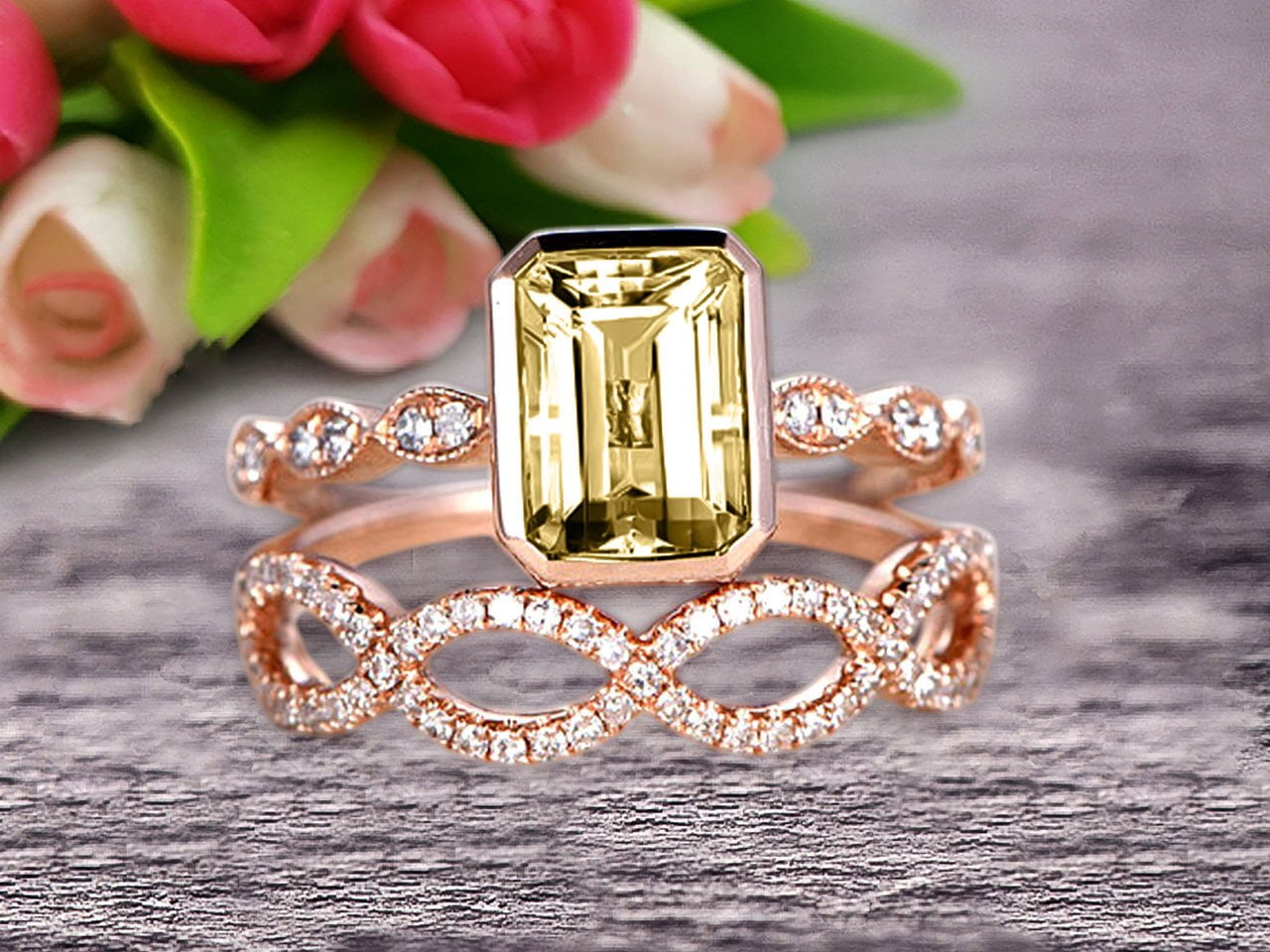 Glaring 2.25 Carat 7x5mm Emerald Cut Champagne Diamond Moissanite ...