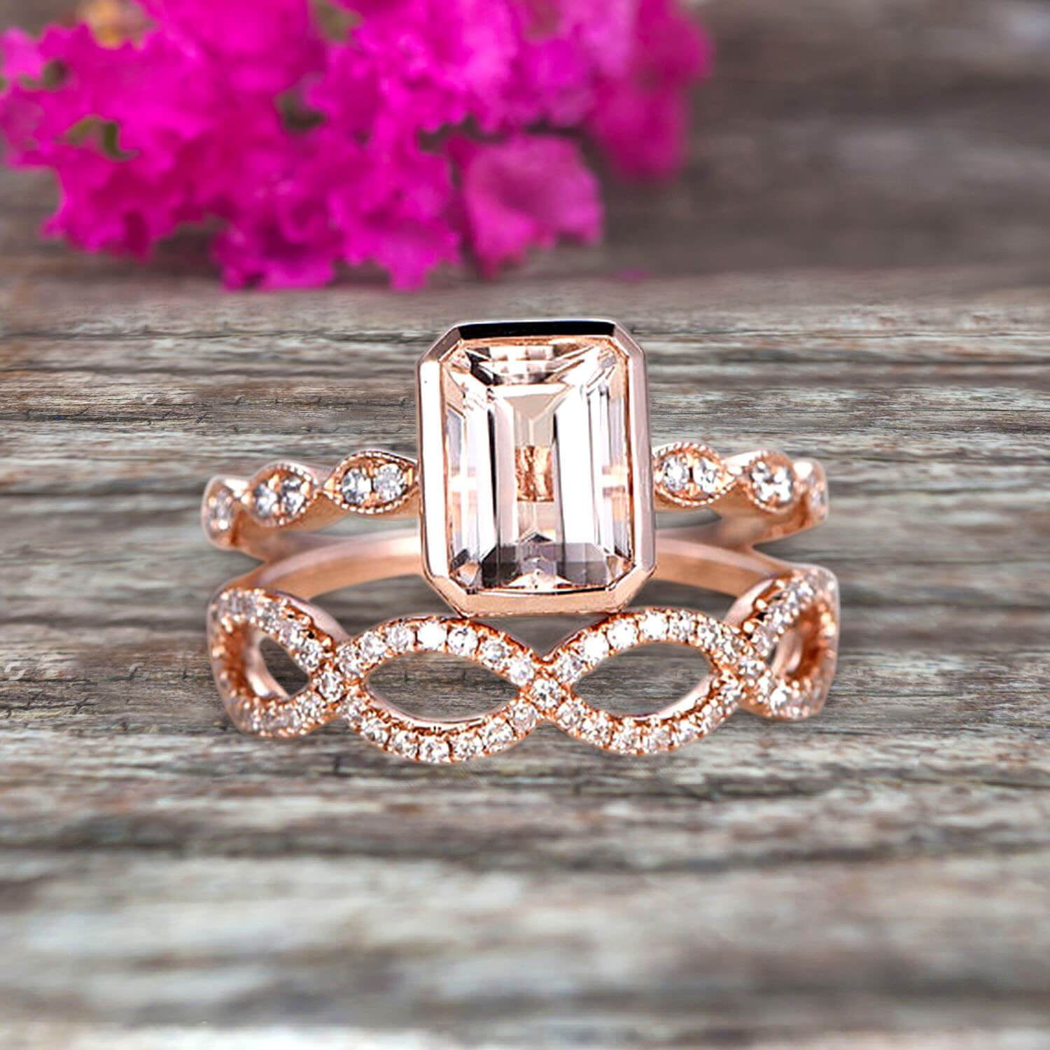 Glaring 7x5mm Emerald Cut 2.25 Carat Morganite Engagement Ring Solid ...