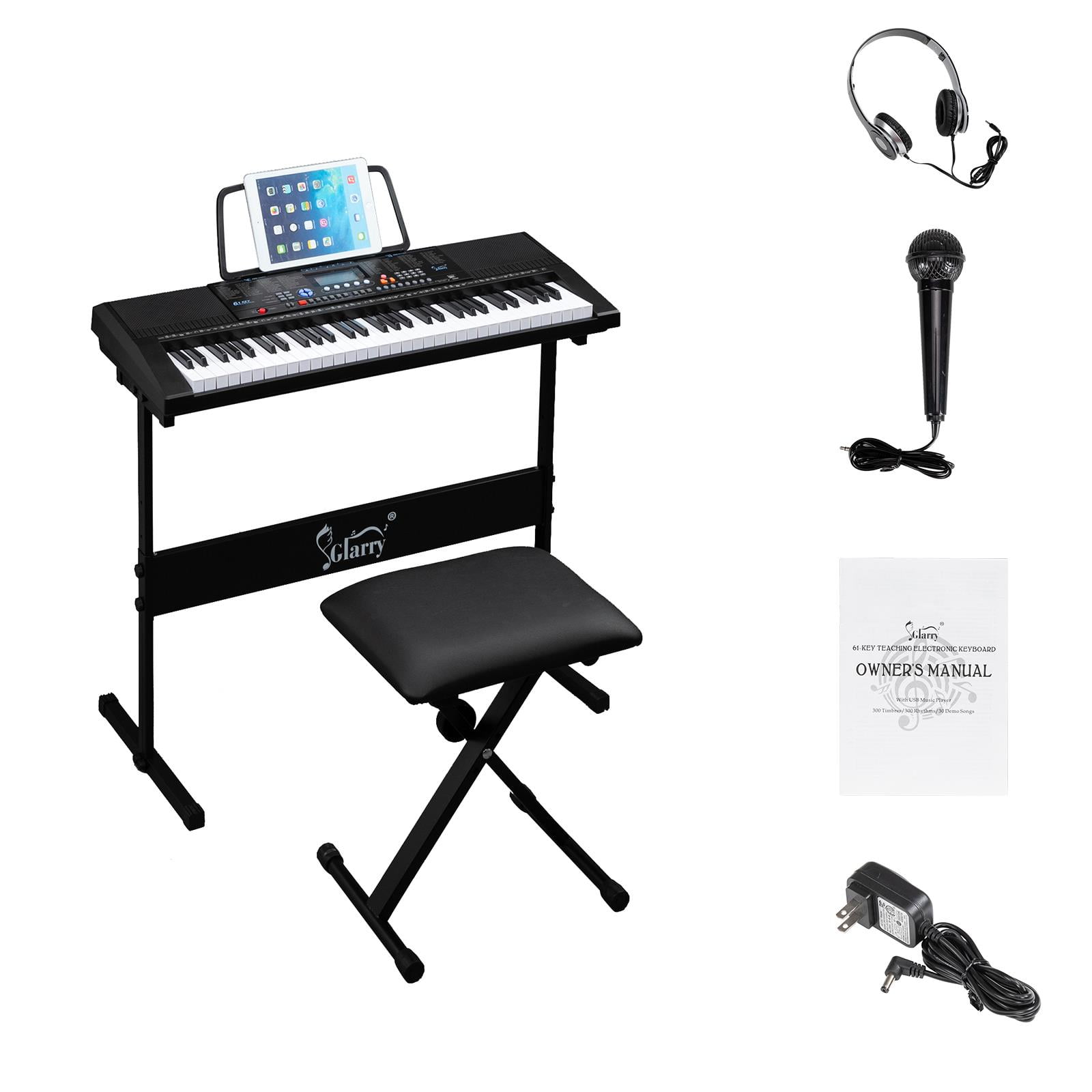 Glarry 61-Key Portable Keyboard Piano for Beginner with Stand ...
