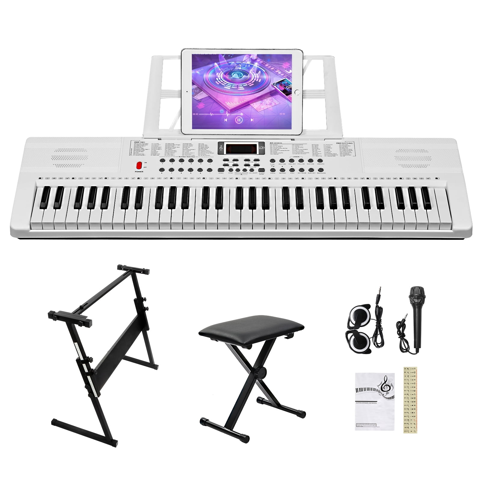 Glarry 61 Keys Keyboard Piano with Z Type Stand, Adjustable Height ...