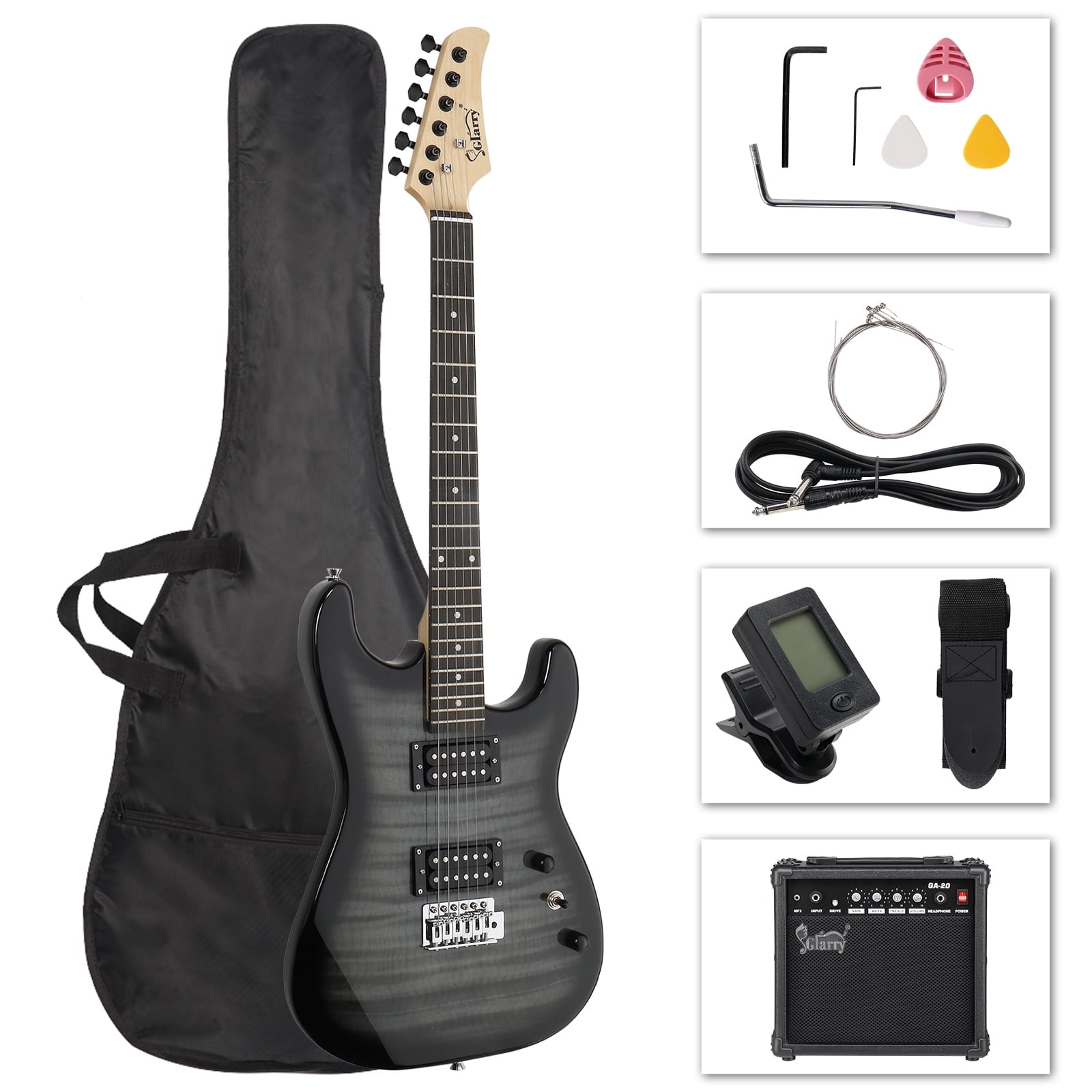 Glarry GST Full-Size Electric Guitar Kit w/20W Amp & Bag - Black Tiger ...