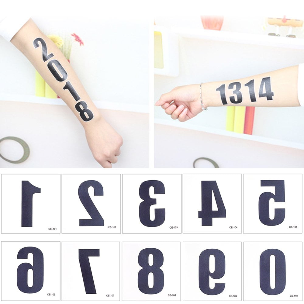 Glaryyears Arabic Numerals Digits Tattoos, 50 Pack 5 of Each Number ...