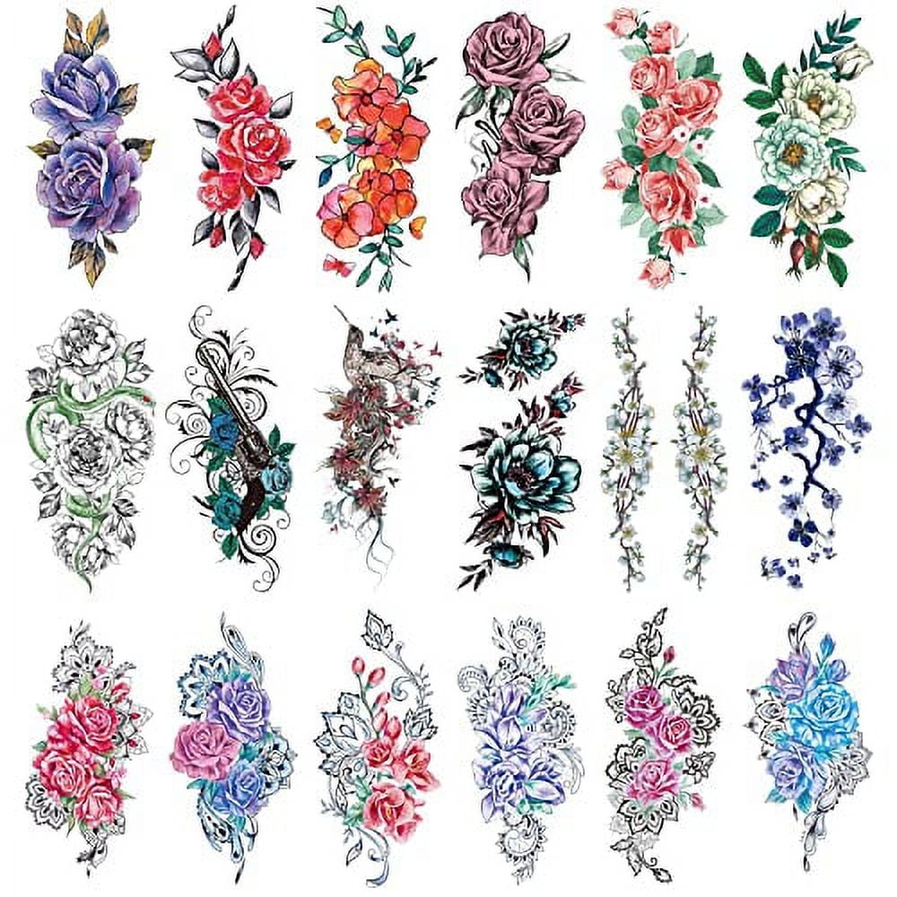 Glaryyears Temporary Tattoos for Women Female, 18-Pack Large Big Fake ...