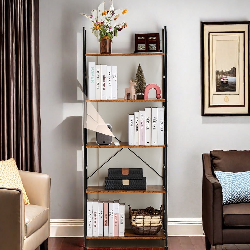 GlasFlength 5 Tier Tall Bookshelf, Rustic Farmhouse Bookcase with ...