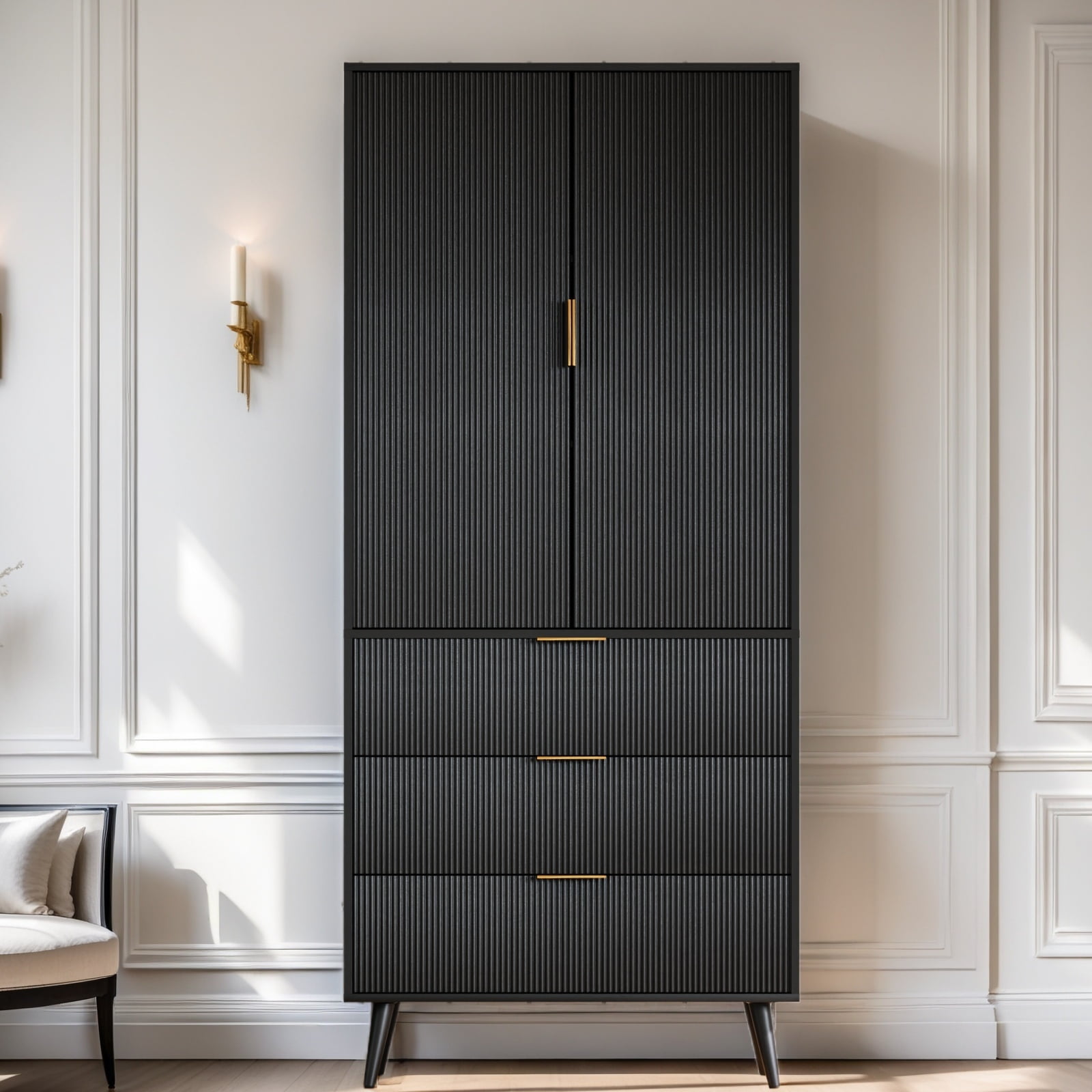 GlasFlength 71" Tall Storage Cabinet, Pantry Cabinet with 3 Drawers 2 ...