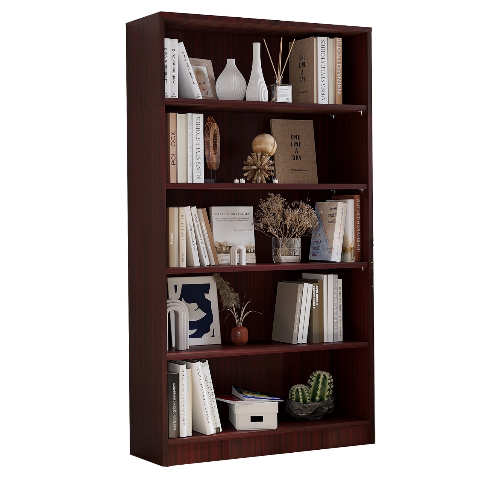 Syemin Book Stands Bookshelf 5 Shelf Wood Bookcase 60 Inches Tall Wide ...