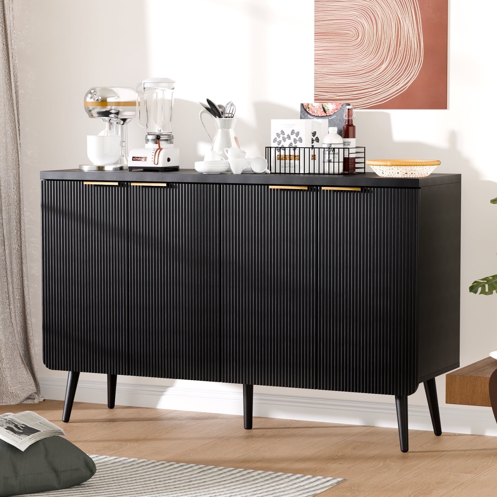 Syemin Buffet Cabinet with Storage, Multifunctional Storage Cabinet with 4 Doors, Modern ...