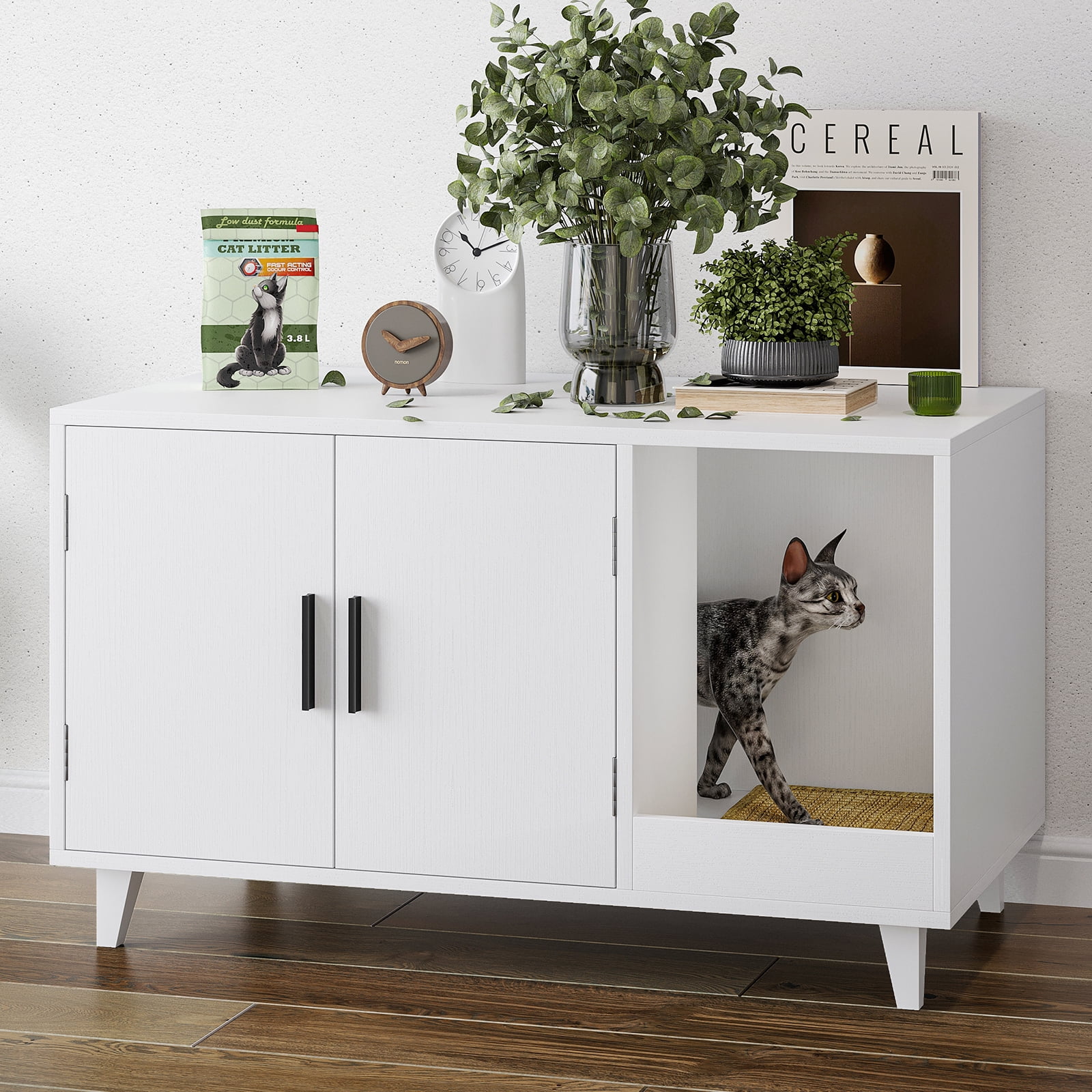 GlasFlength Cabinets Hidden Cat Litter Box Enclosure Furniture with ...