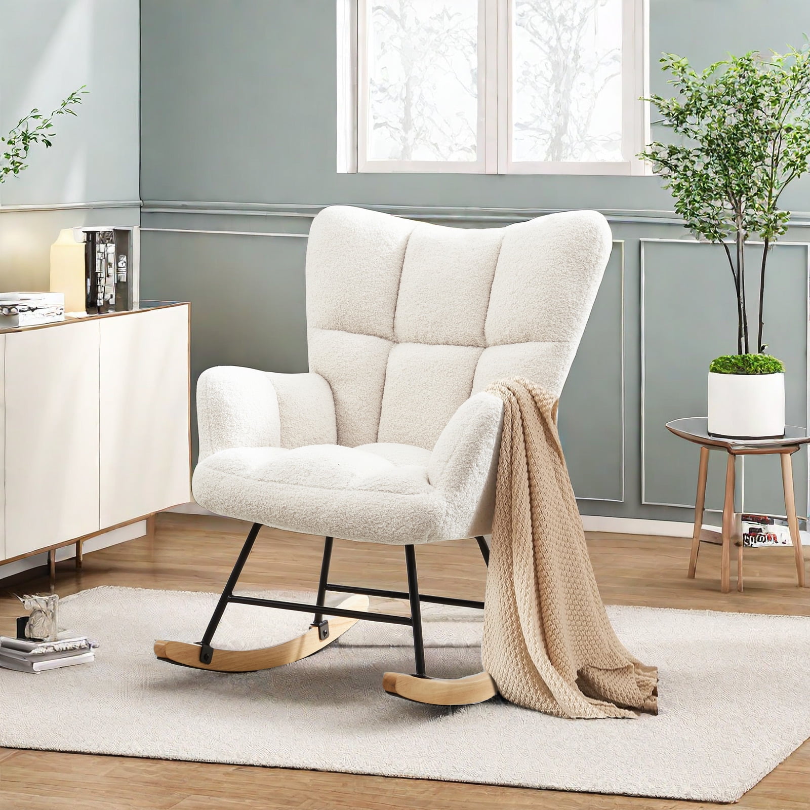 GlasFlength Comfy Rocking Chair Nursery, Upholstered Glider Rocker with ...